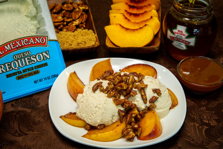 Requeson Ice Cream with Cajeta & Caramelized Peaches – EL MEXICANO